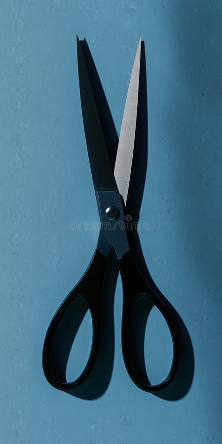 Close-up of Black Scissors on Blue Background Stock Illustration ...