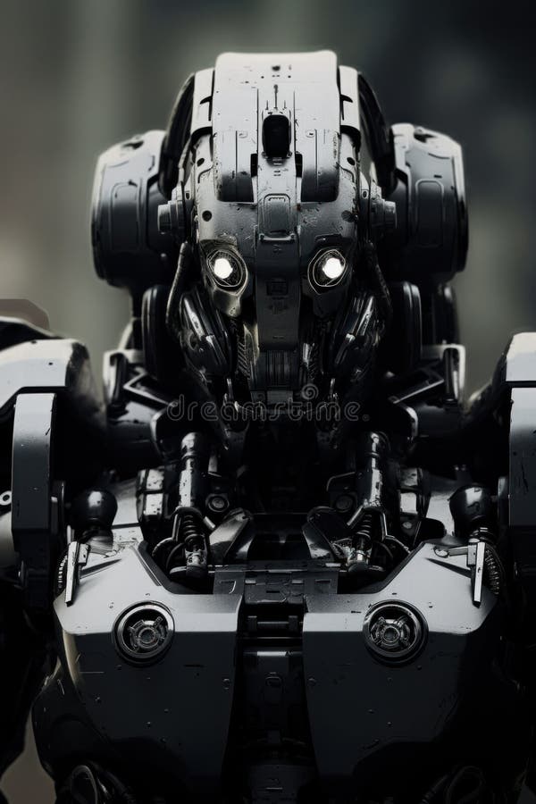 A Close Up of a Black and Silver Robot, AI Stock Illustration ...