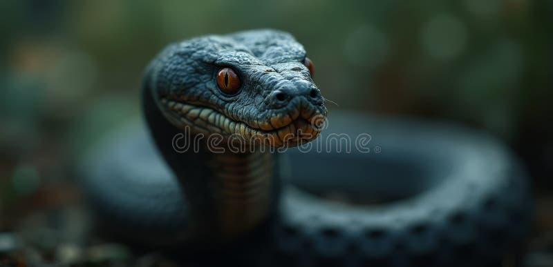 A Close Up of a Black Snake with Red Eyes Stock Image - Image of black ...