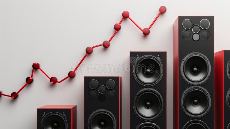 Close-up of Black Speakers with Red Line Chart Showing Growth Stock ...