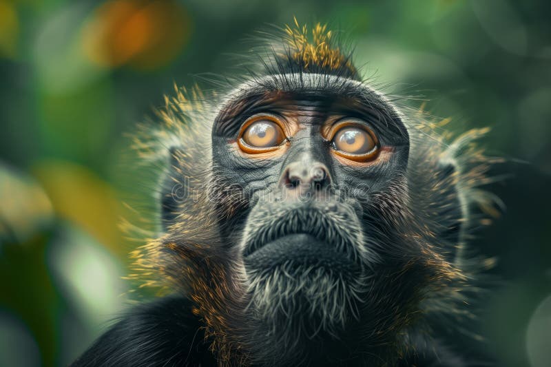 Close-up of a Black Spider Monkey with Piercing Orange Eyes Stock Photo ...