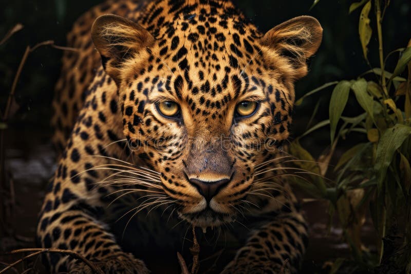 Close-up of Black Spotted Yellow Leopard with Yellow Big Eyes Stock ...