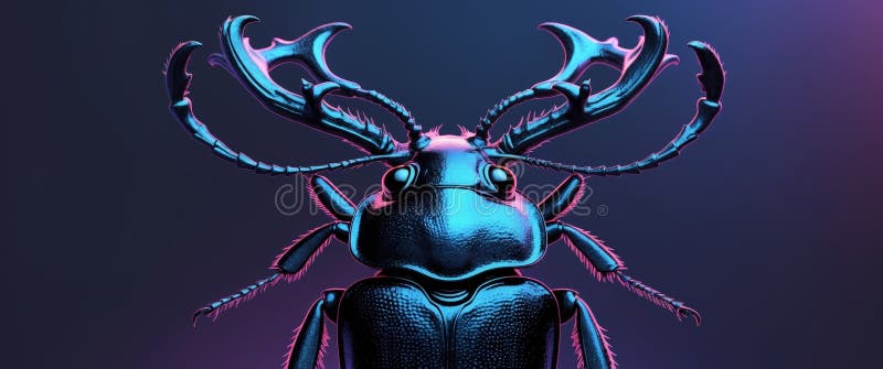 Close Up of Black Stag Beetle Insect Showcasing Antlers and Distinct ...