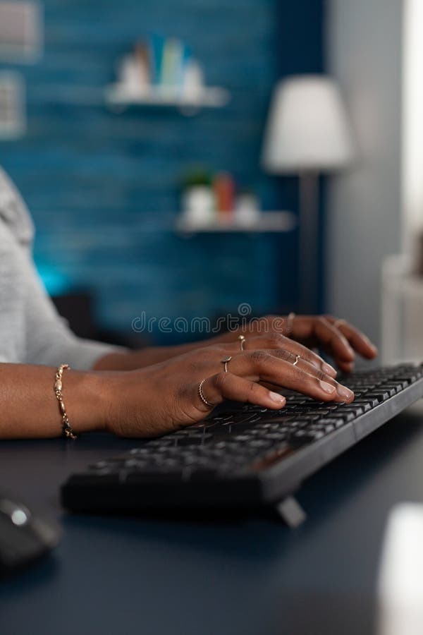 Close Up Black Man Hands Browsing Using Laptop Computer, Searching ...