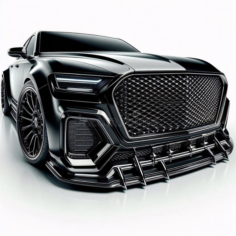 A Close-up of a Black SUV with a Chrome Grille and Aggressive Front ...