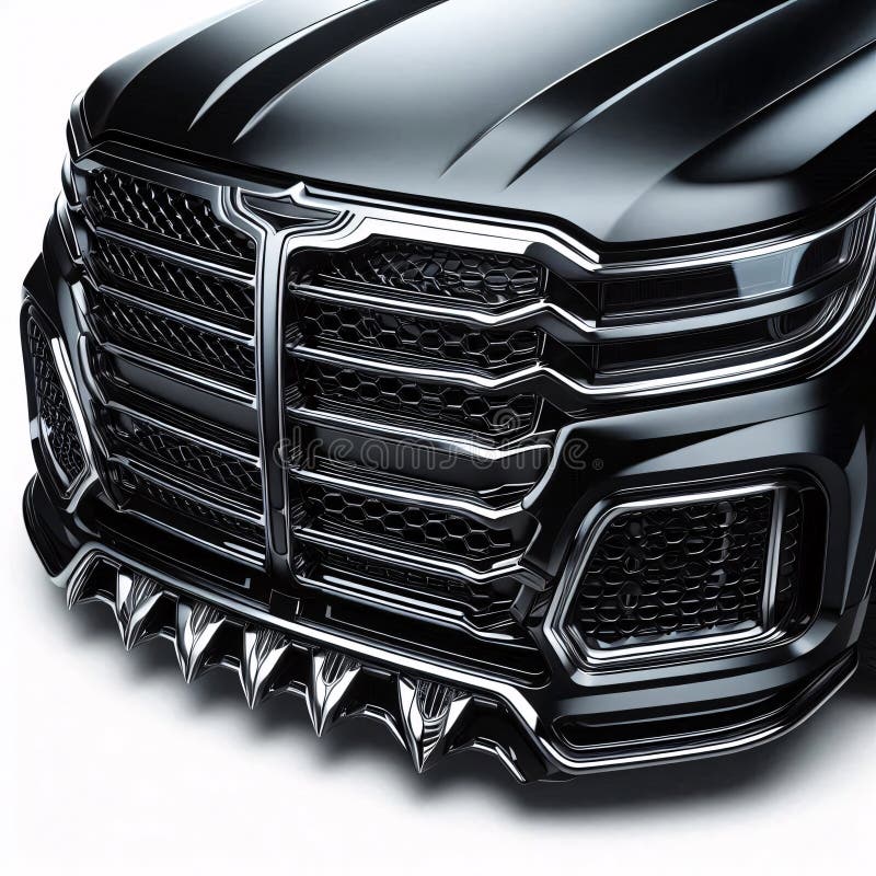 A Close-up of a Black SUV with a Chrome Grille and Aggressive Front ...