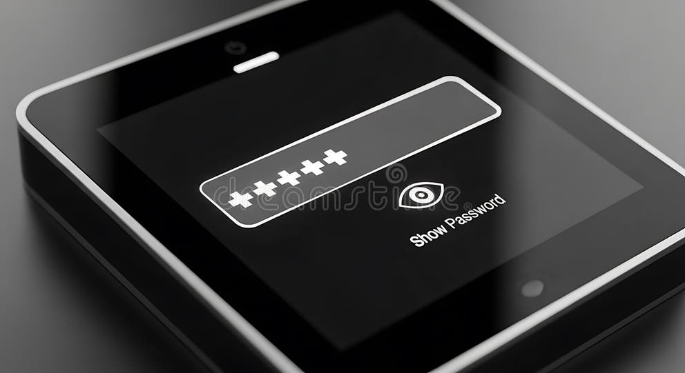 Close-up of a Black Tablet Displaying a Password Input Screen. the ...