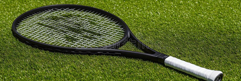 Close-up of Black Tennis Racket on Green Grass Stock Illustration ...