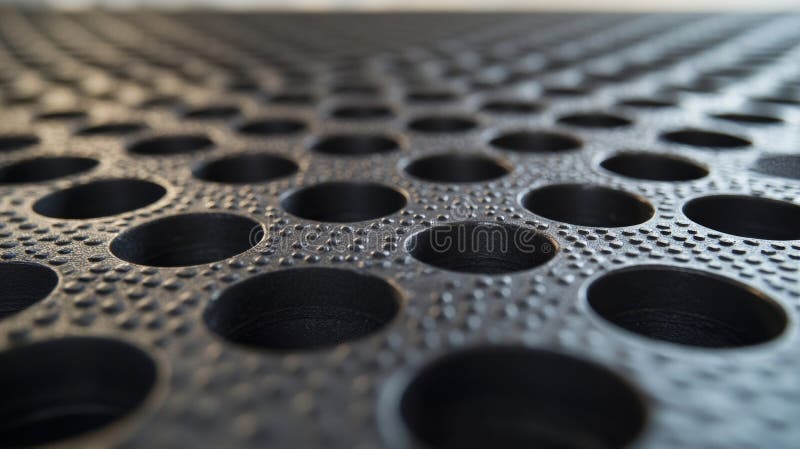 Close-Up of Black Textured Rubber Mat with Circular Holes Stock ...