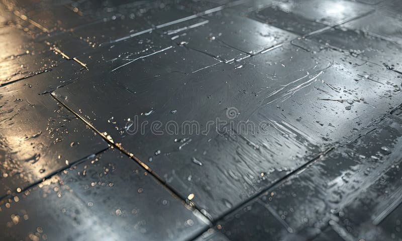 A Close Up of a Black Tile Floor with a Reflection of a Person. Stock ...
