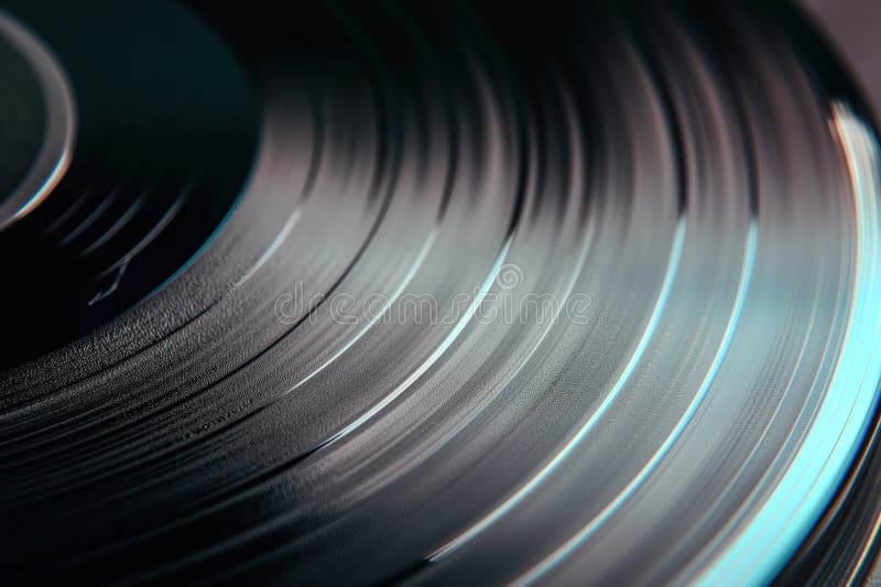 Close-up of Black Vinyl Record with Shiny Surface. Record Tilted To the ...