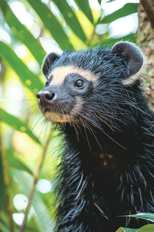 Adorable Binturong Close-Up in Lush Tropical Foliage Stock Illustration ...
