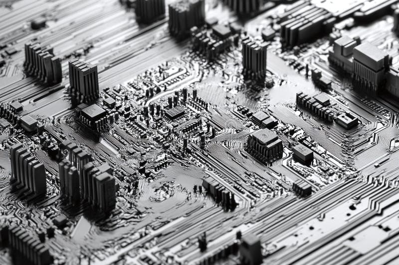 Close Up of Black and White Circuit Board with Electronic Components ...
