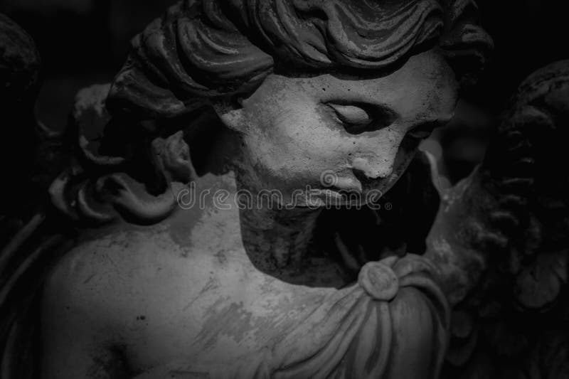 Close Up Black and White Horizontal Image of Ancient Statue of Guardian ...