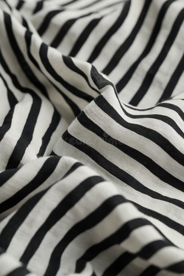 Close-up of Black and White Striped Fabric with Wrinkled Texture ...