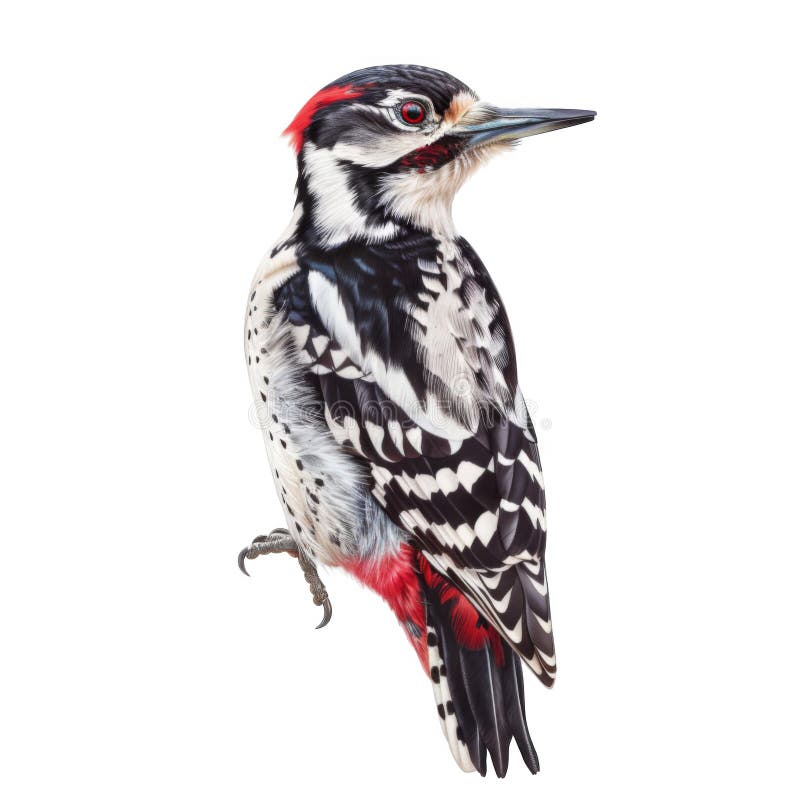 A Close-Up of a Black-and-White Woodpecker with a Red Crest Stock Photo ...