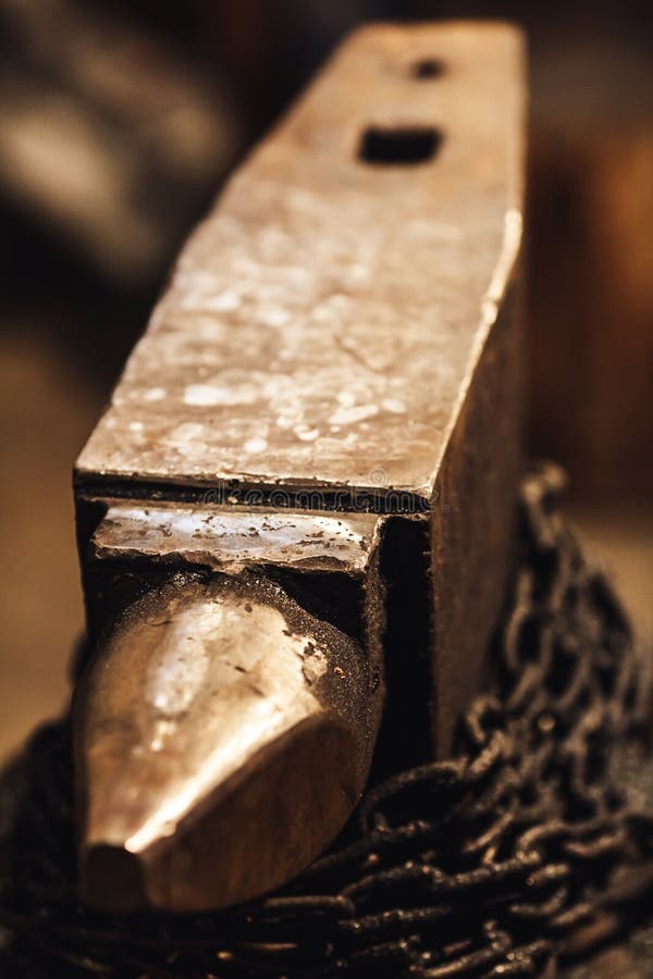 Close-up a Blacksmith Anvil with Wound Chain. Stock Photo - Image of ...