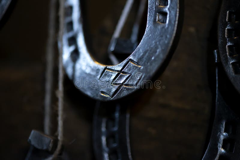 Close-up of Blacksmith Decorative Elements Horseshoe at Forge, Workshop ...