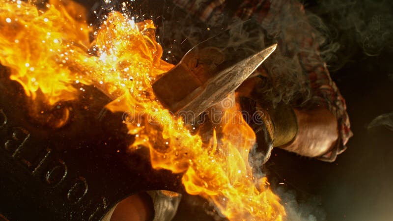 Close-up of Blacksmith Forging Glowing Hot Iron Stock Image - Image of ...