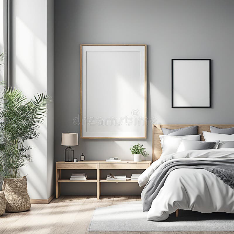 Close Up Blank Frame Mockup on Shelf in the Bed Room. Frame Mockup ...