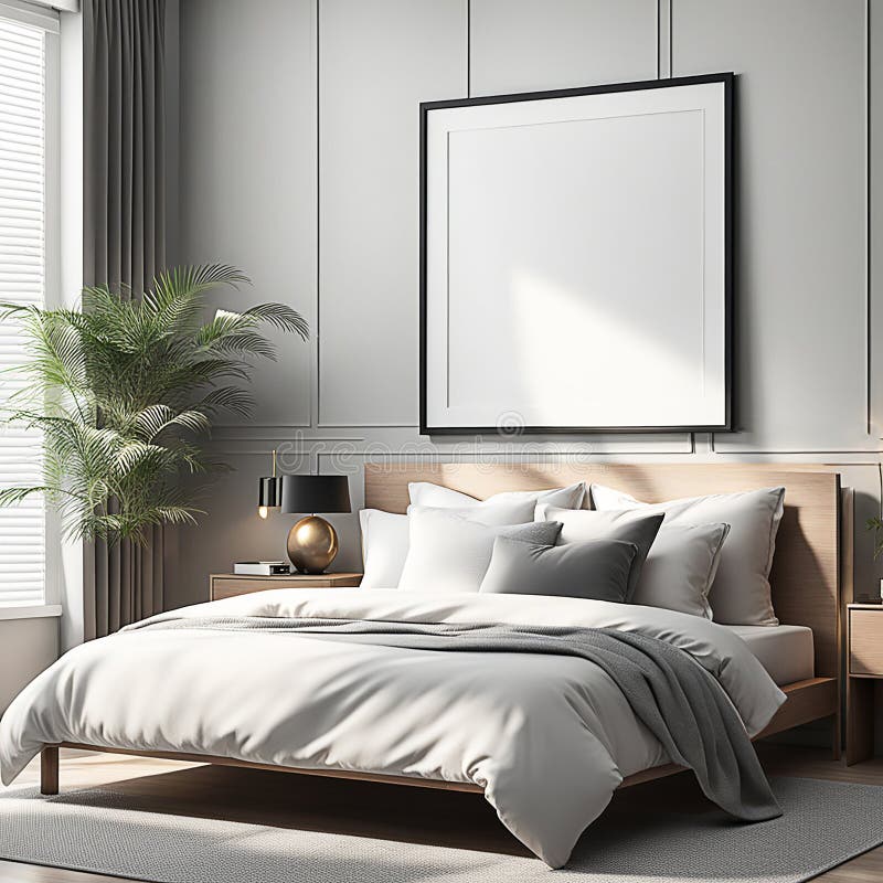 Close Up Blank Frame Mockup on Shelf in the Bed Room. Frame Mockup ...