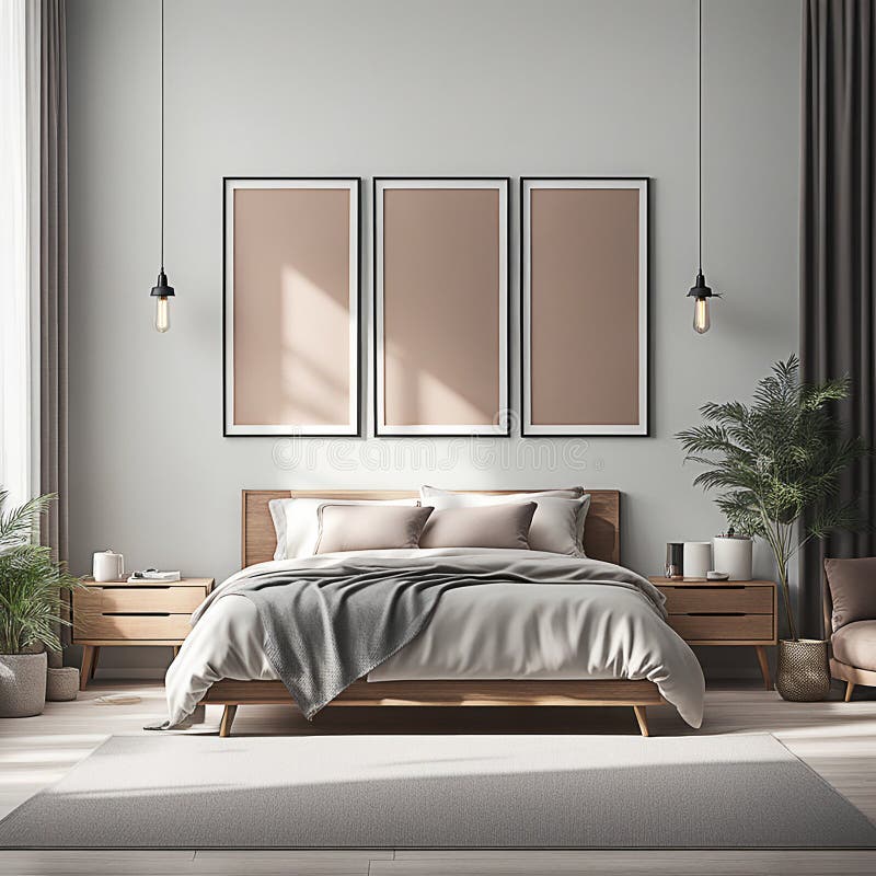 Close Up Blank Frame Mockup on Shelf in the Bed Room. Frame Mockup ...