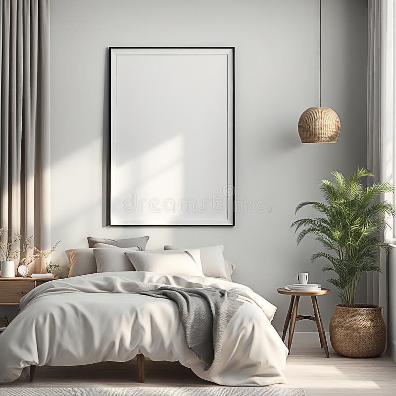 Close Up Blank Frame Mockup on Shelf in the Bed Room. Frame Mockup ...