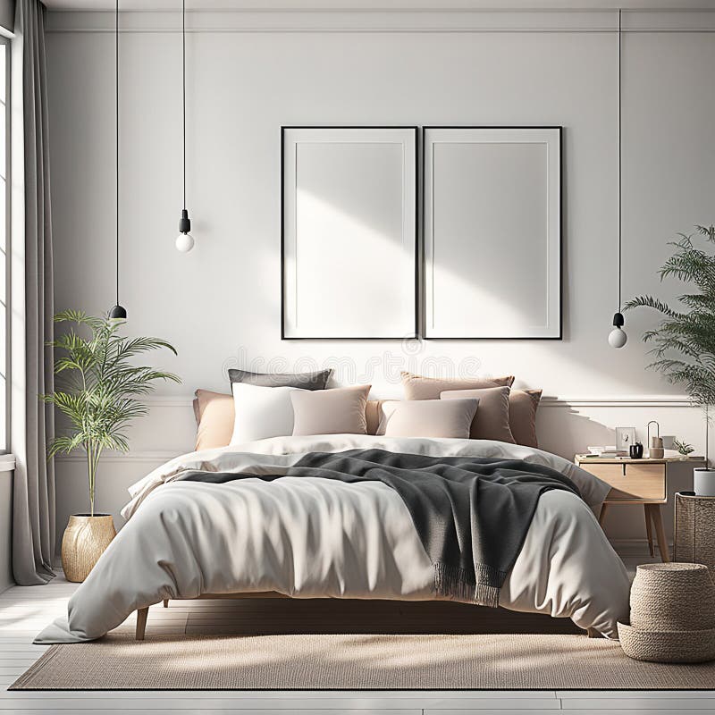 Close Up Blank Frame Mockup on Shelf in the Bed Room. Frame Mockup ...