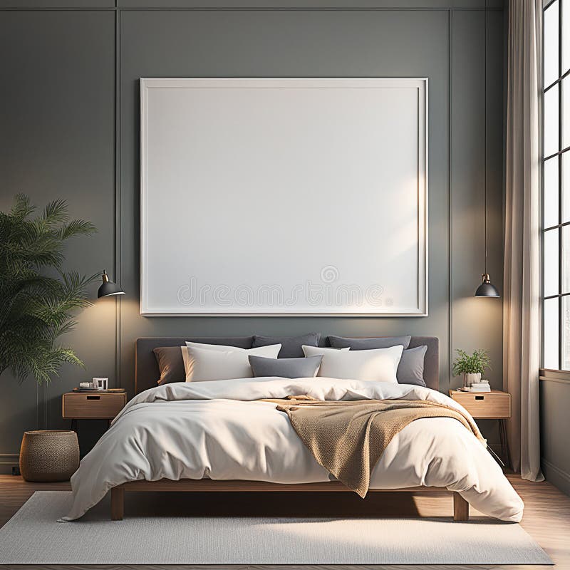 Close Up Blank Frame Mockup on Shelf in the Bed Room. Frame Mockup ...