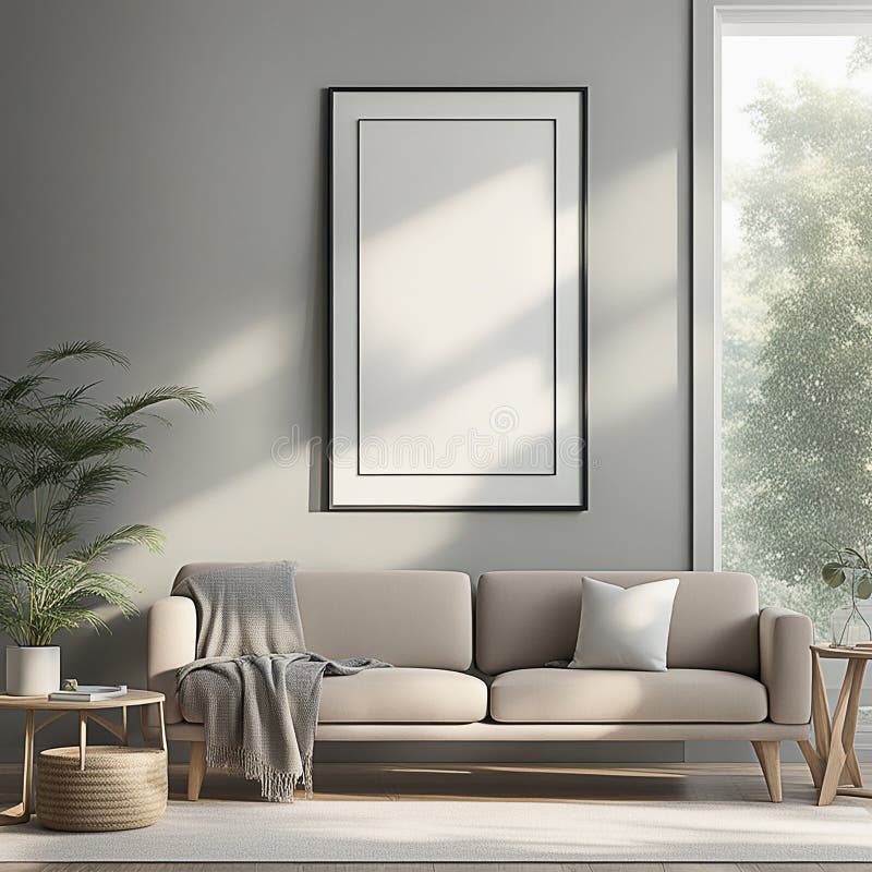 Close Up Blank Frame Mockup on Wall in the Living Room. Frame Mockup ...