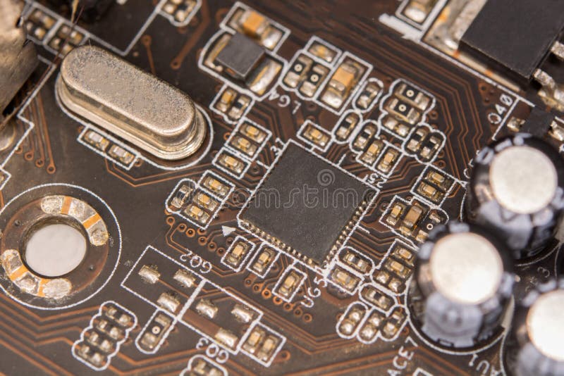 Close Up Blank Microchip on Electronic Circuit Board Stock Photo ...