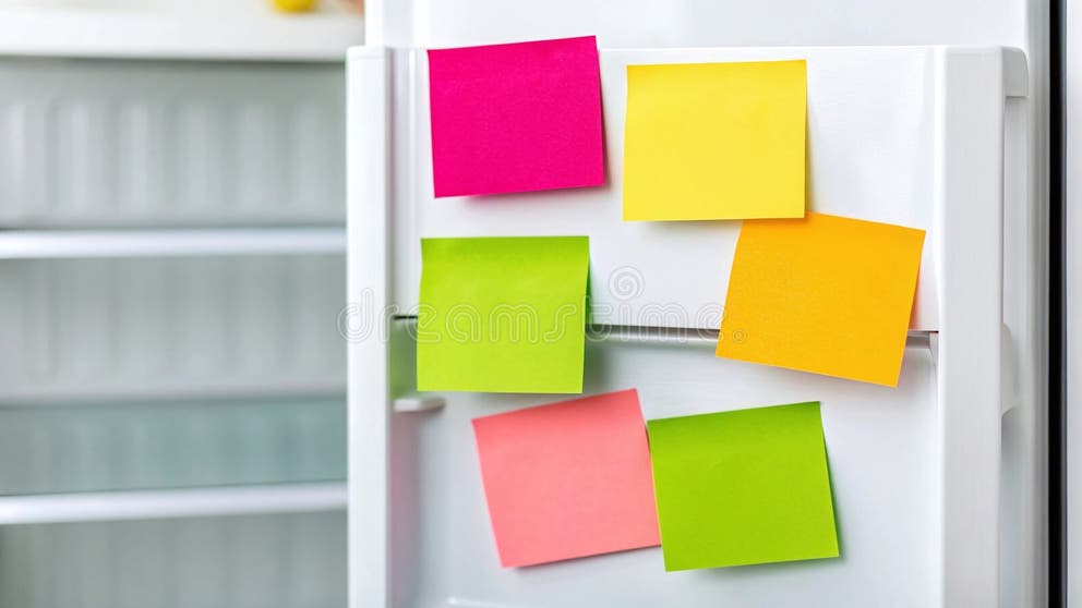 Close-up of Blank Multi-colored Post-it Notes Stuck To a White ...
