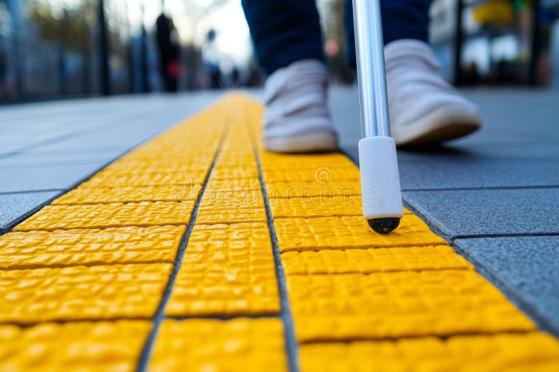 Close-up of Blind Person Navigating Urban Environment Using White Cane ...