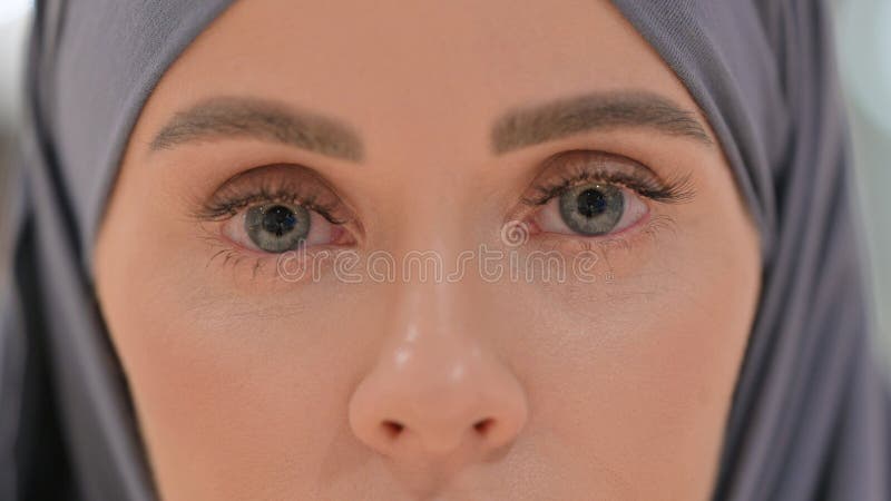 Close Up, Blinking Eyes of Young Woman Looking at Camera Stock Image ...
