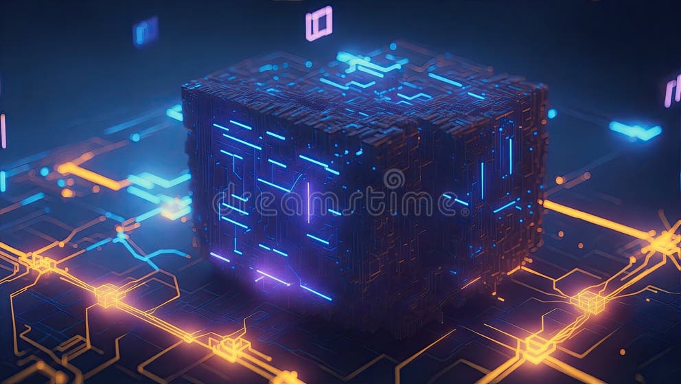 A Close-up of a Blockchain Network with Interconnected Blocks and Data Fields Stock Illustration ...