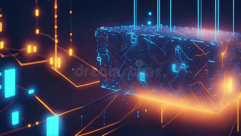 A Close-up of a Blockchain Network with Interconnected Blocks and Data Fields Stock Illustration ...