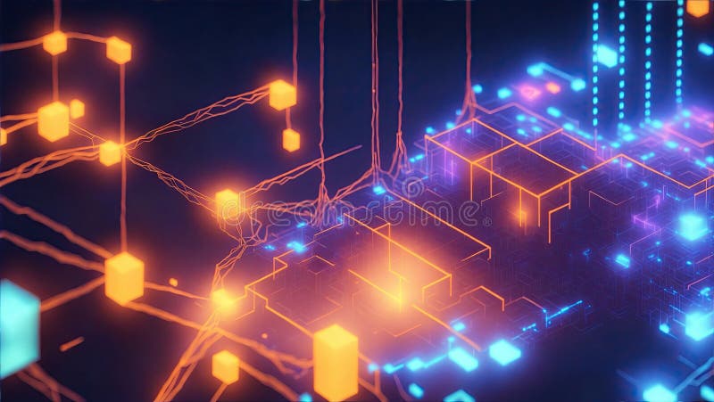 A Close-up of a Blockchain Network with Interconnected Blocks and Data Fields Stock Illustration ...