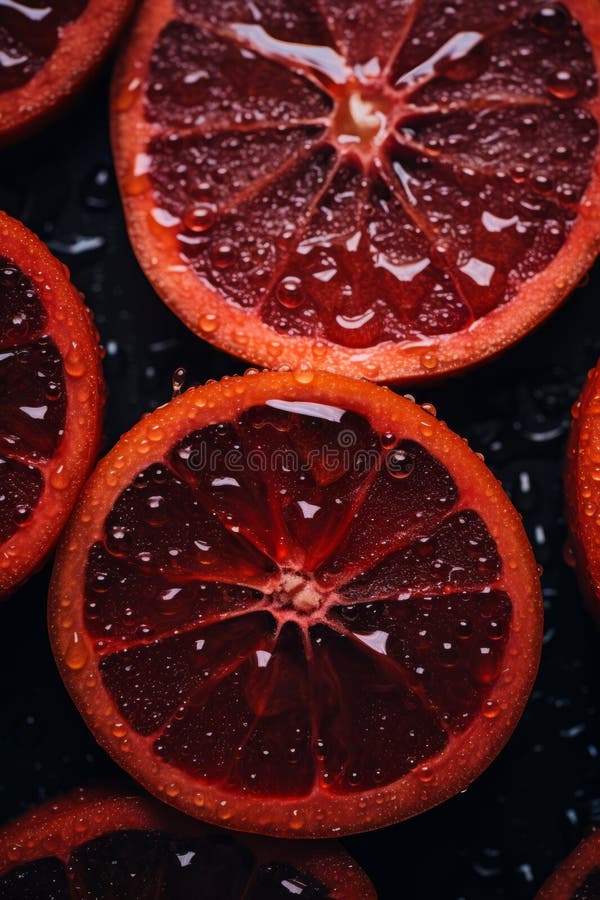 A Close Up of Blood Oranges with Water Droplets Stock Illustration ...