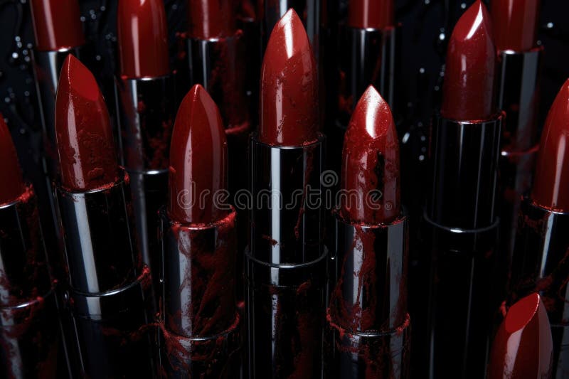Close-up of Blood-red Lipsticks on Glossy Black Surface Stock Photo ...