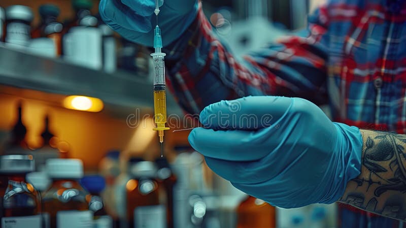 Close-up of a Blood Test in Progress, with a Needle Extracting a Small ...
