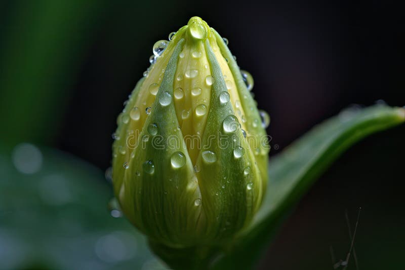 Close-up of Blooming Flower Bud, with Dewdrop or Raindrop Visible Stock ...