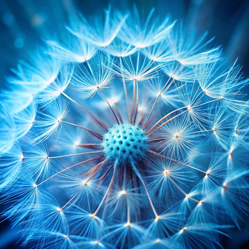 Close-Up of Blue Abstract Dandelion Flower with Soft Focus Background Stock Illustration ...