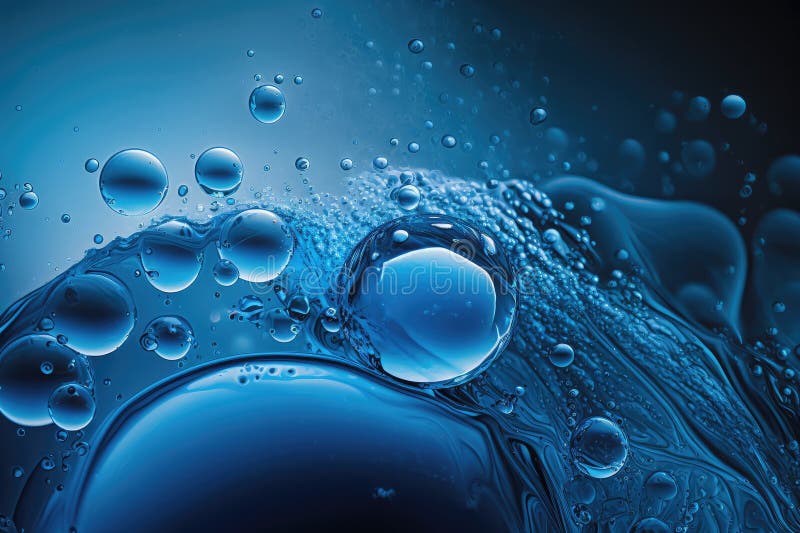 Close-up of Blue Abstract Liquid Wave Background, with Droplets and ...