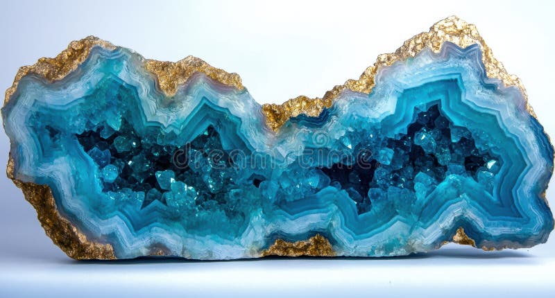 Close Up of a Blue Agate Geode with Gold Trim. Stock Illustration ...