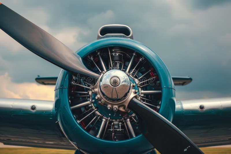 Propeller Engine of a Blue Airplane Standing on the Ground Stock Image ...