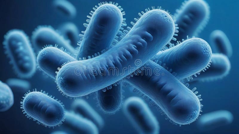 Close-up of Blue Bacteria Cells, Microscopic View Stock Illustration ...