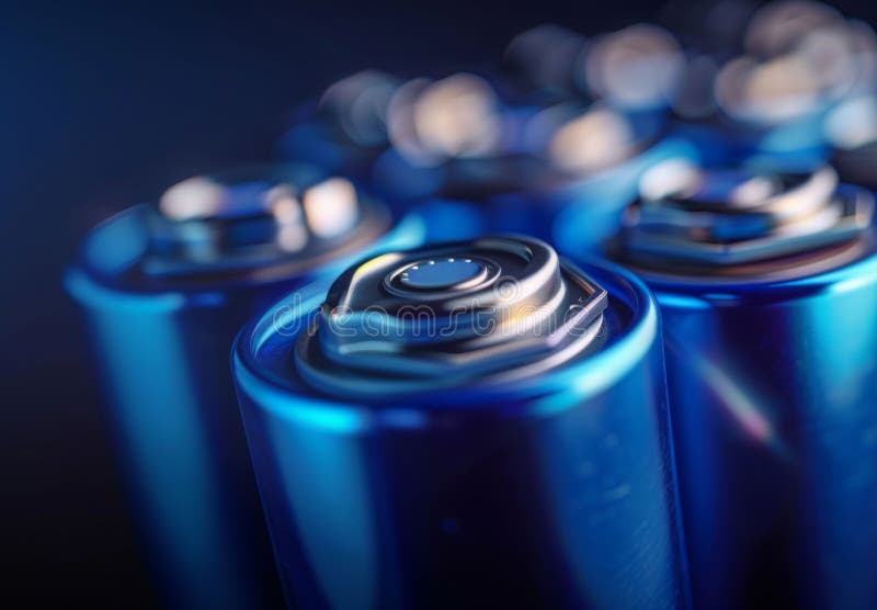 Close-up of Blue Batteries on a Dark Background. Generative Ai Stock ...