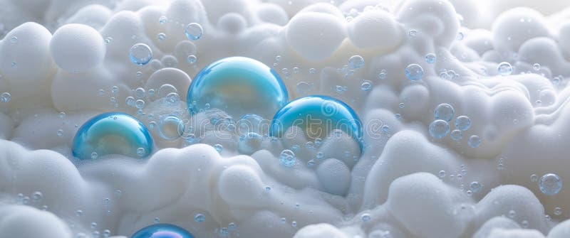 Close Up of Blue Bubbles and Foamy Texture Creating a Serene and ...