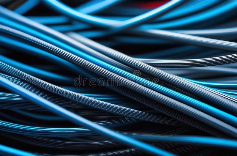 Close-up of Blue Cables and Wires in Computer Network Systems, Abstract ...