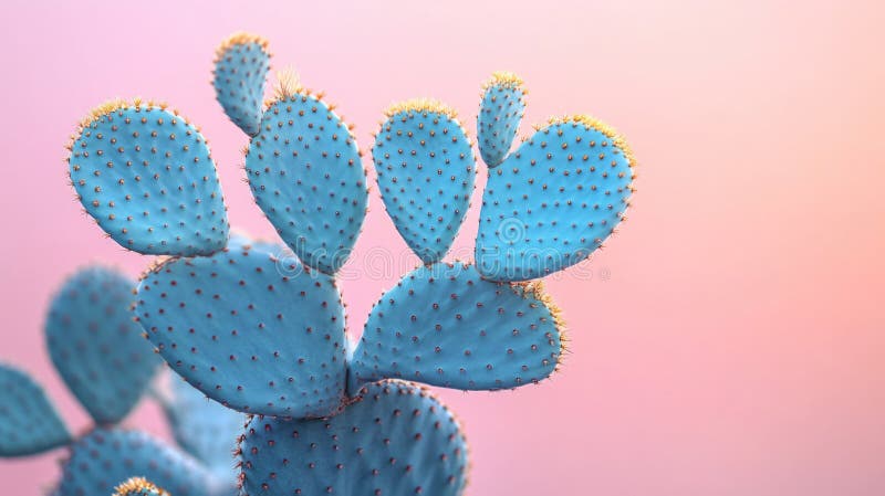 Close-up of Blue Cactus with Pink Gradient Background and Minimalist ...